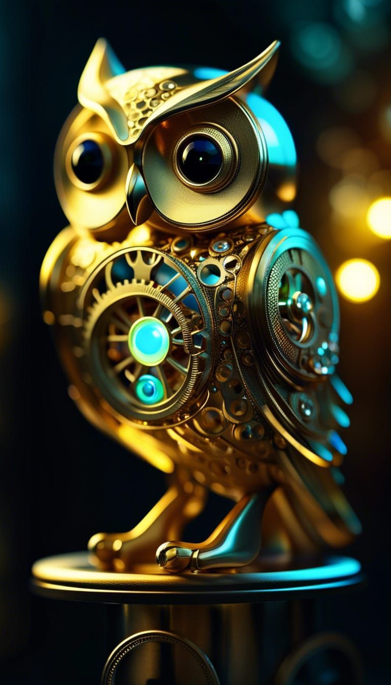 Golden Clockwork Owl - AI Generated Artwork - NightCafe Creator