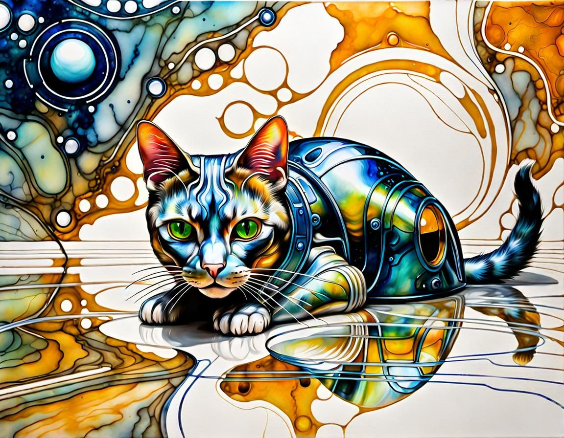 Half cyborg cat - AI Generated Artwork - NightCafe Creator