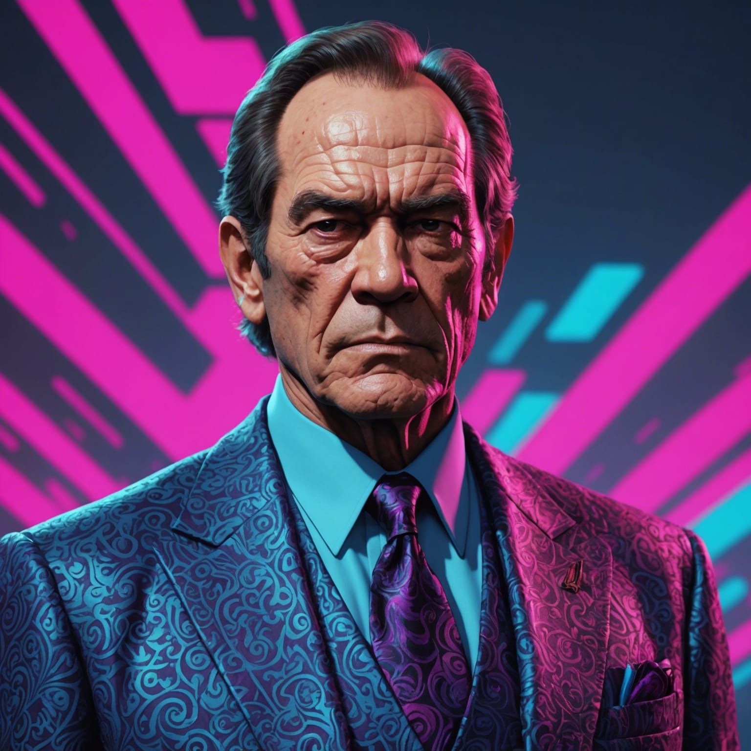two face actor tommy lee jones vaporwave Unreal Engine brocade - AI ...