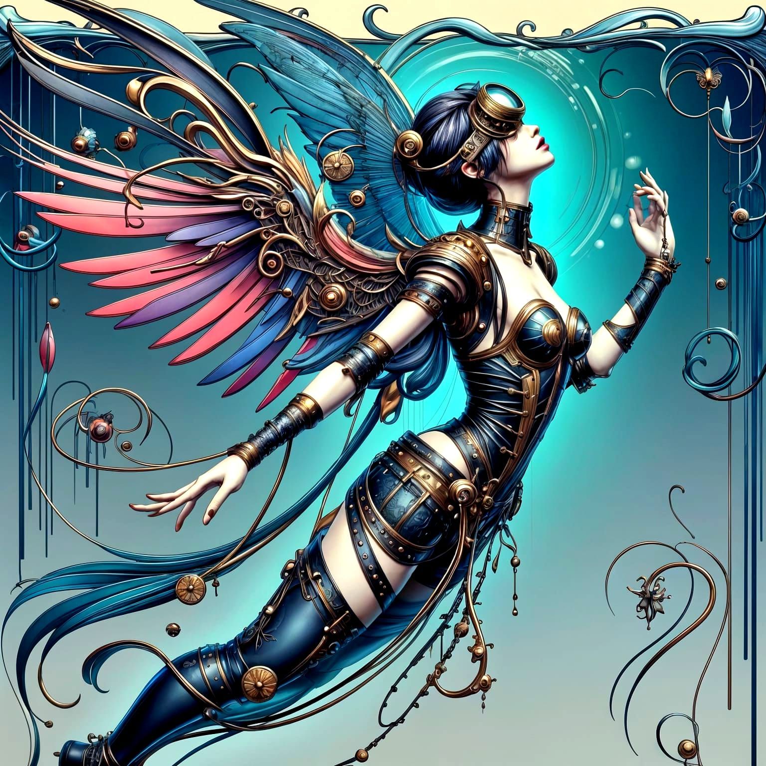 Cyborg fairy underwater - Cyborg Fairy Emerges from Dark Wat...