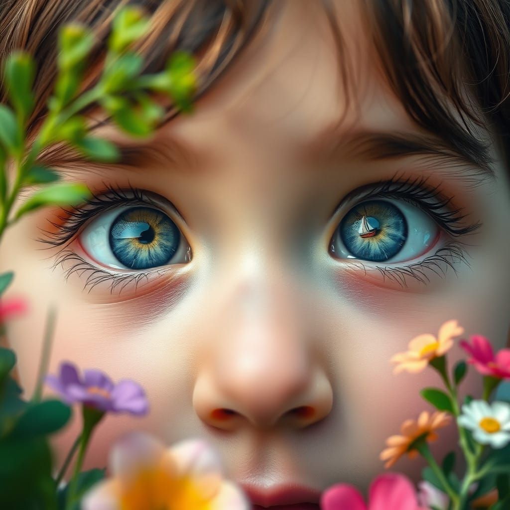 A child's eyes - Enchanted Eyes in a Vibrant Summer Scene