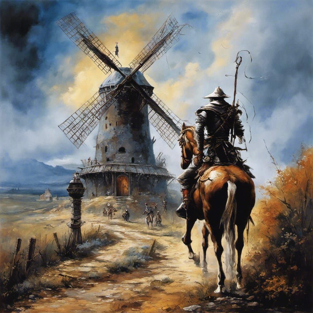 Don Quixote and the Windmill - AI Generated Artwork - NightCafe Creator