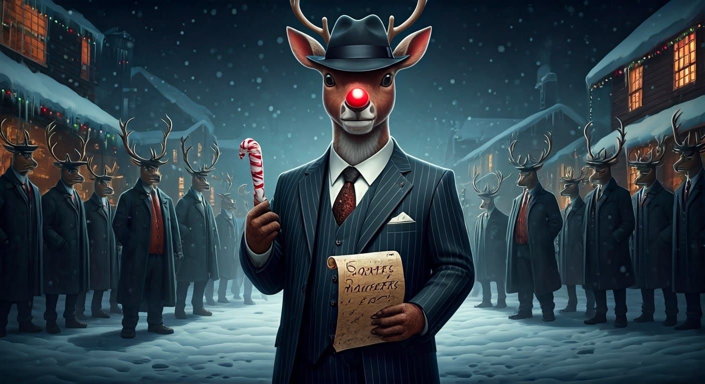 Menacing Rudolph Reindeer Mafia Boss in Dark, Grit... - AI Art