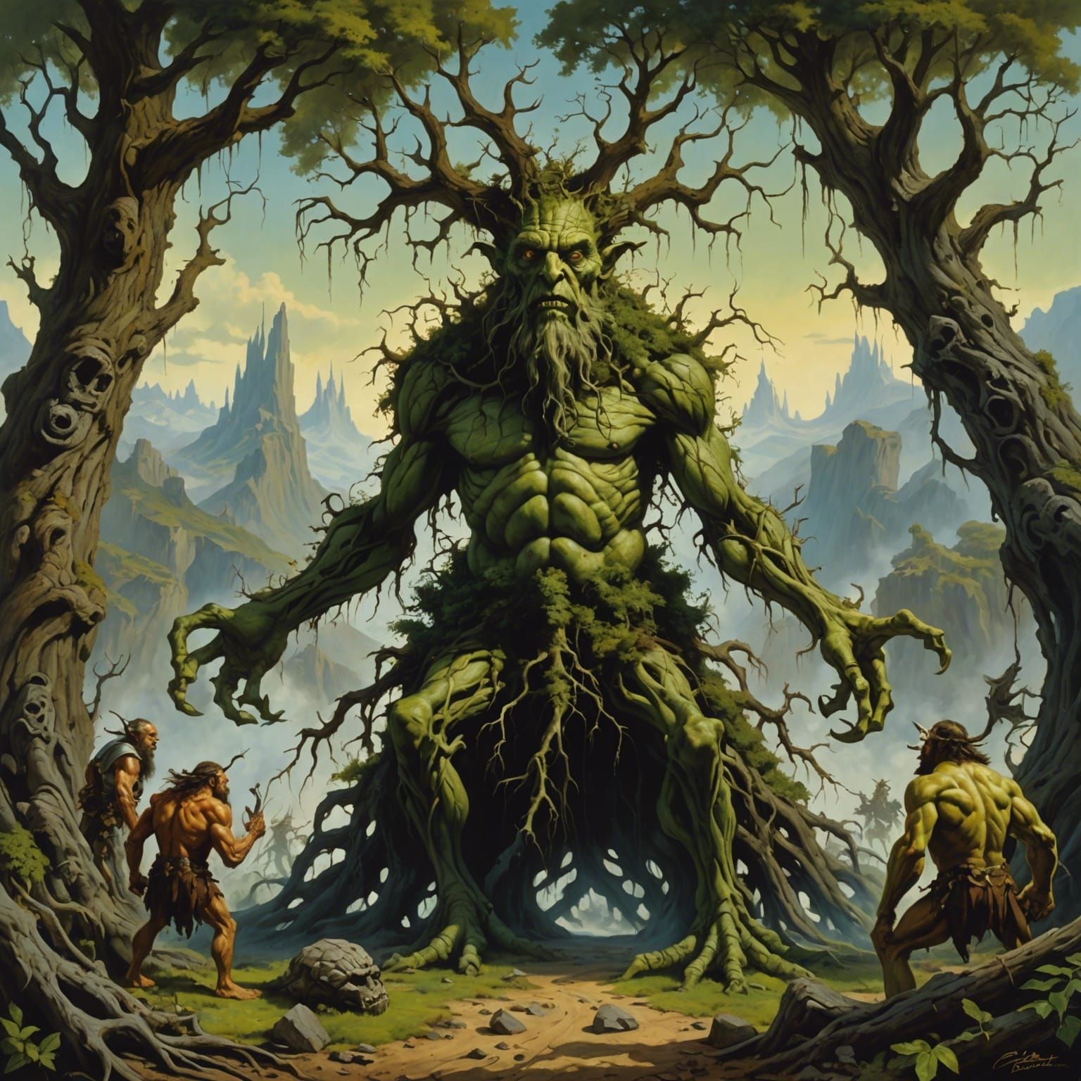 An Ent named Treebeard assaults a pack of Orcs. - AI Generated Artwork ...