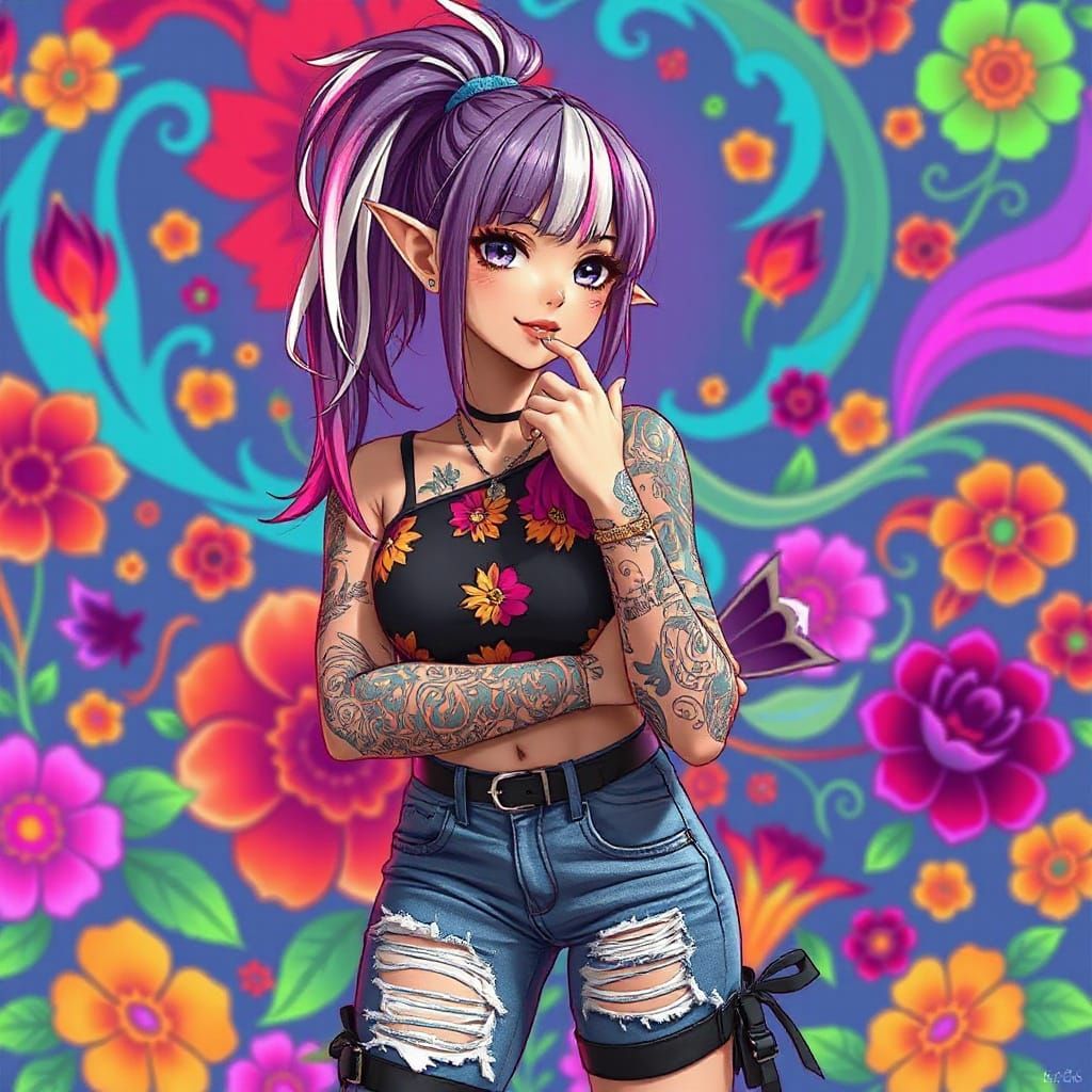 Cyberpunk Anime Goddess with Vibrant Ponytail and ... - AI Art