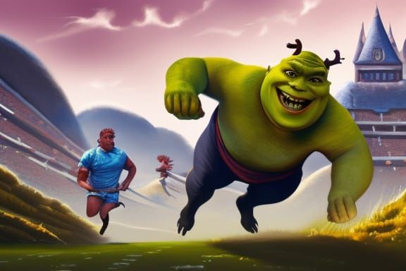 Shrek running - AI Generated Artwork - NightCafe Creator