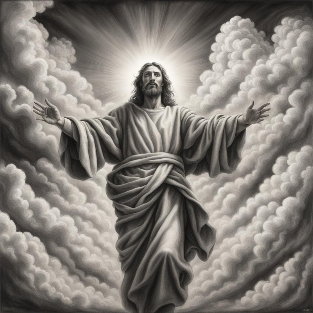 short hair Jesus coming on the clouds - AI Generated Artwork ...