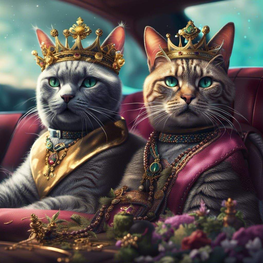 Two cats wearing crowns and smoking weed in a limo - AI Generated ...