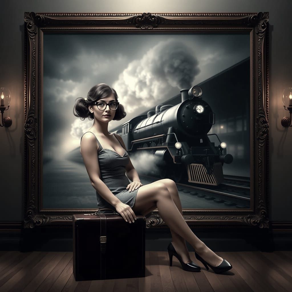 Waiting for the train - Surrealistic Gallery Scene with Loco...