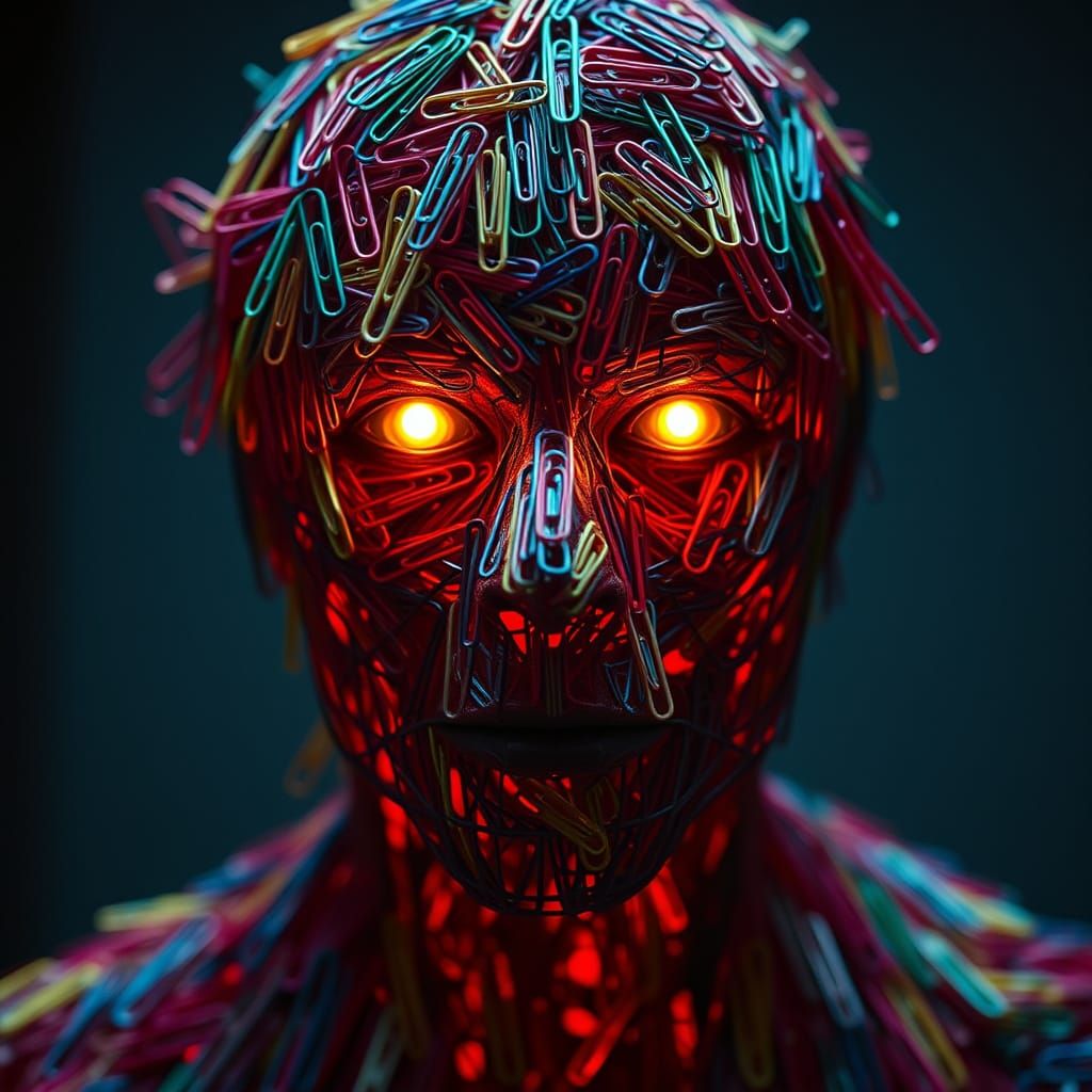 Colorful Paperclip Man with LED Eyes - AI Art