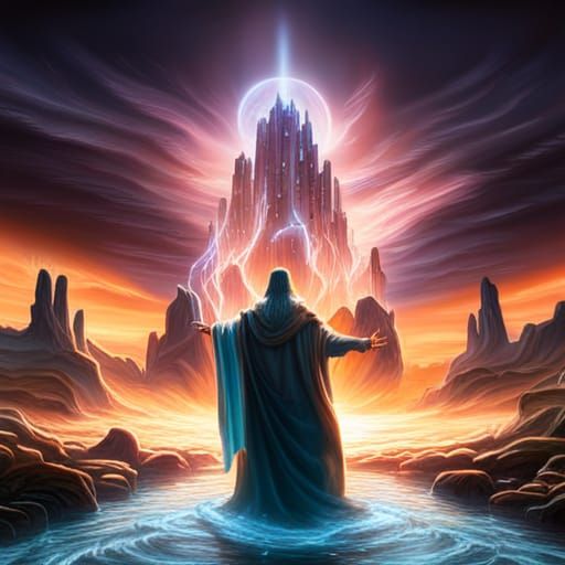 Wizard resurrecting the dead, lightning, 8k resolution, a masterpiece ...