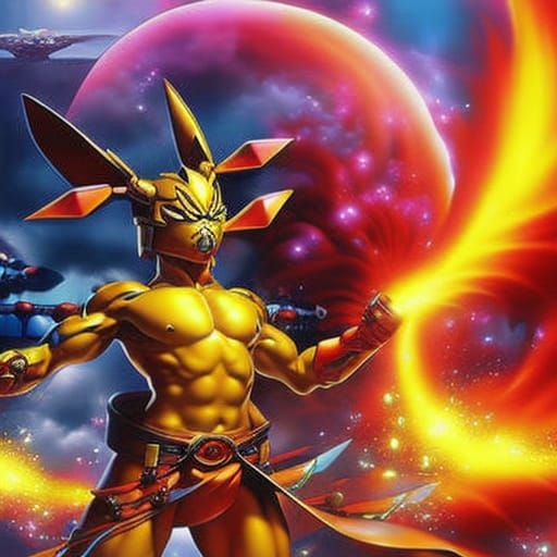 cosmic fire pikachu cyborg by akira toriyama and boris vallejo, epic ...
