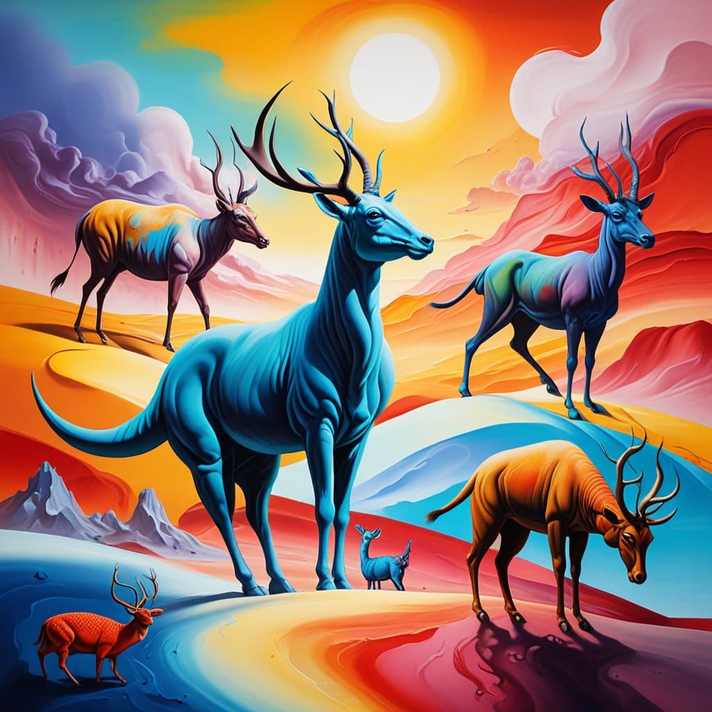 Abstract Animals - Vibrant Surrealist Masterpiece with Morph...