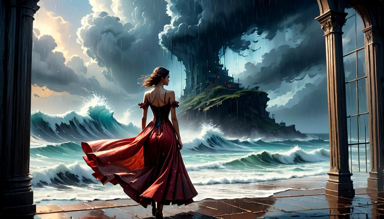 Create a scene that captures the view from an open callet window, a man ...