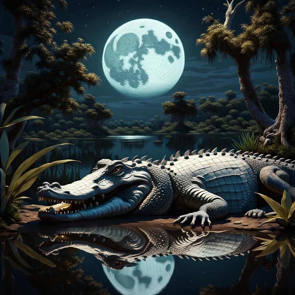 🌙 Mesmerizing gator in breathtaking lake! 🐊 - AI Generated Artwork ...