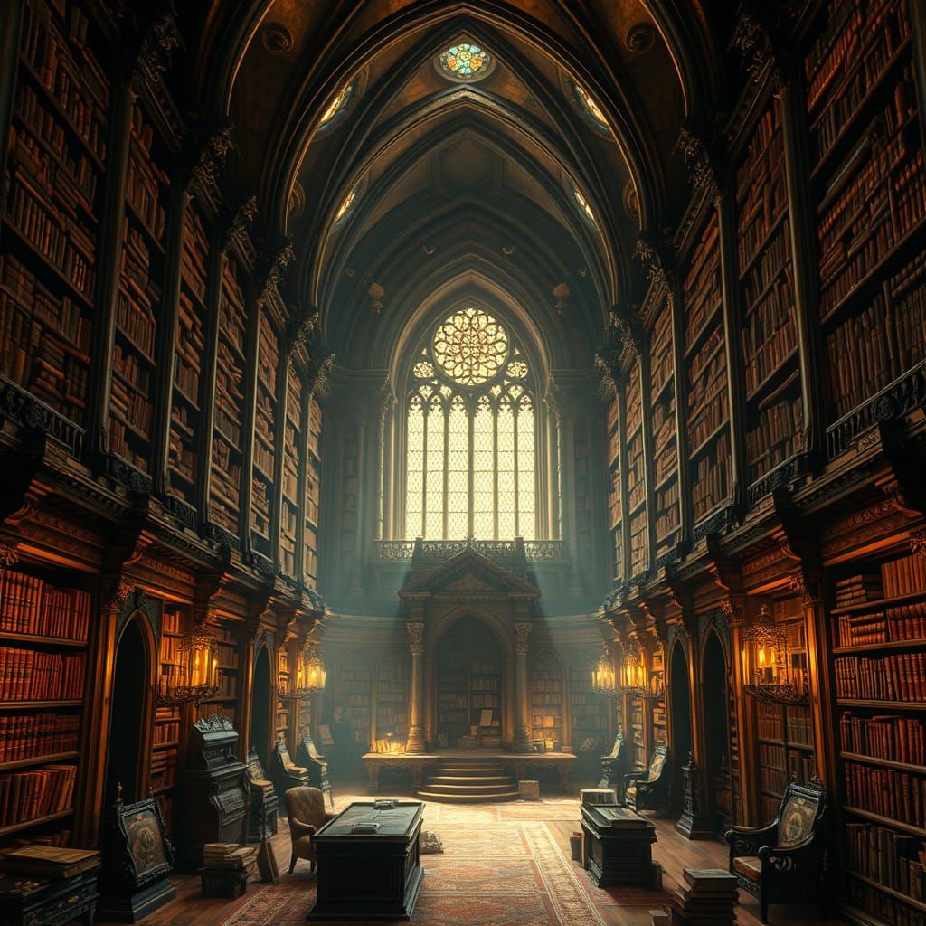 Library in an ancient castle - Majestic Ancient Castle Libra...