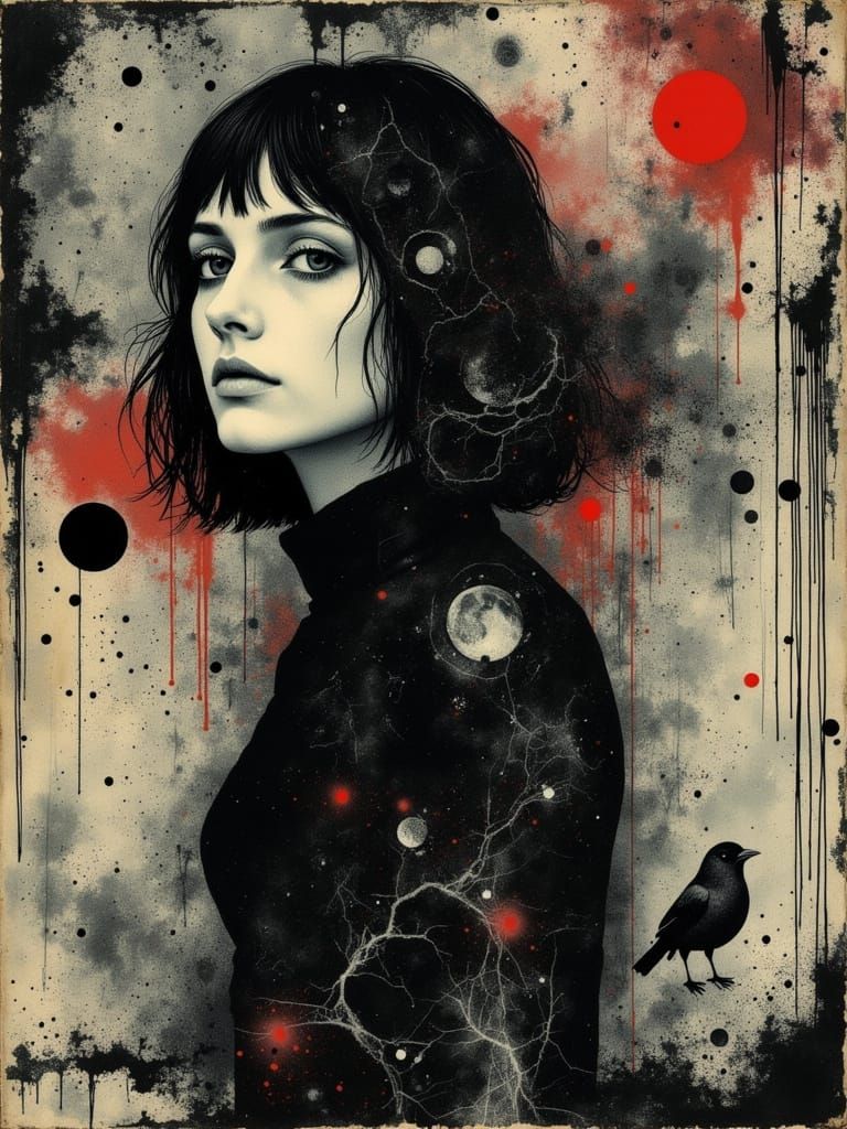 Surreal Gothic Woman in Abstract Mixed Media - AI Art