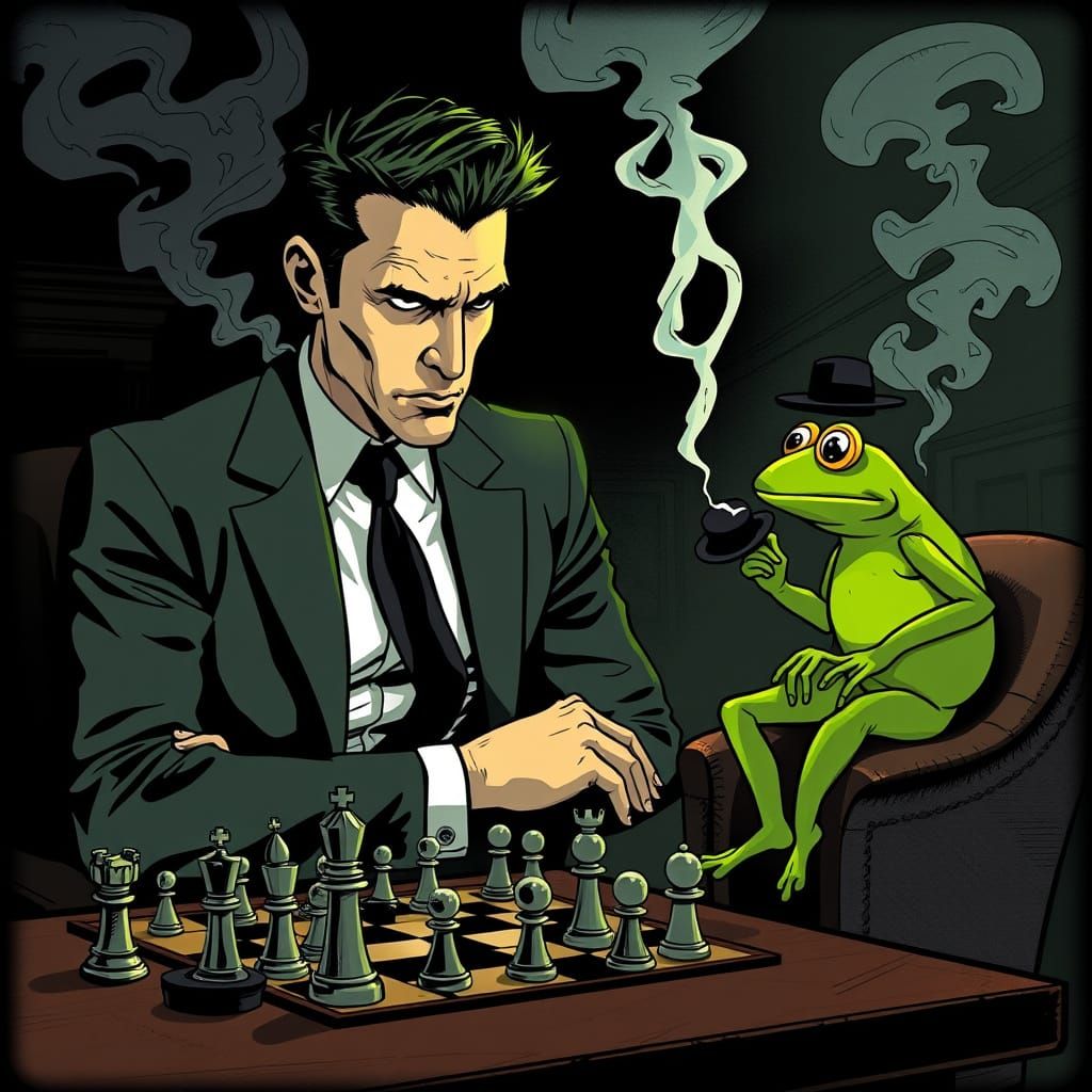 Tyler Durden and Pepe the Frog in a Gritty Chess C... - AI Art