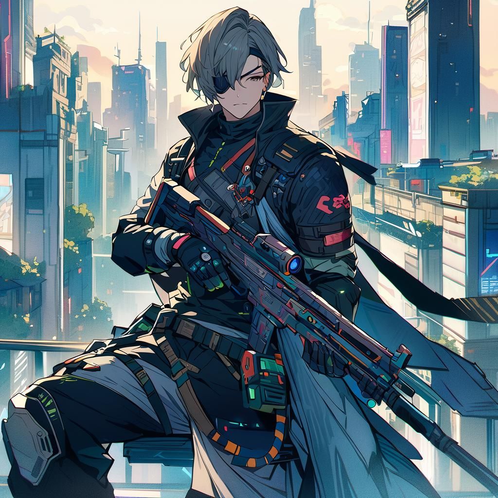 Grey-haired Cyberpunk Mercenary Agent (AnimagineXL) - AI Generated ...