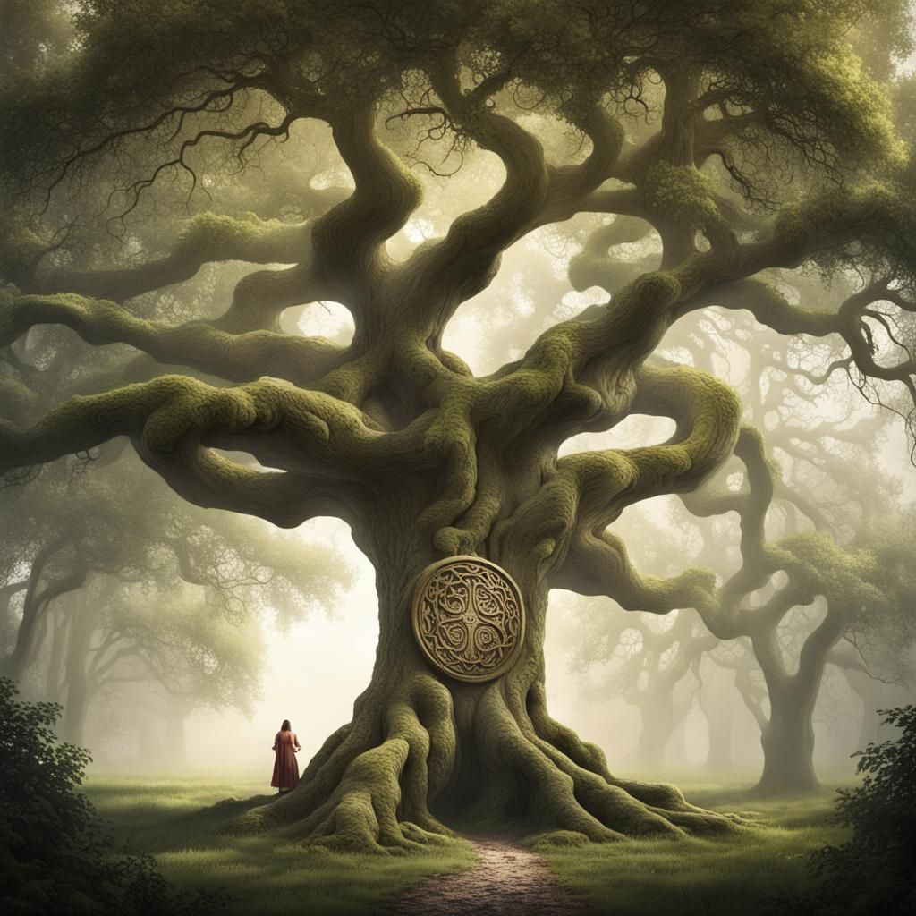 Oak Tree. (True Druids). - Ancient Oak Tree with Celtic Symb...