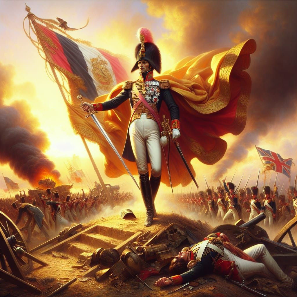 Napoleon Bonaparte victorious at the Battle of Waterloo.