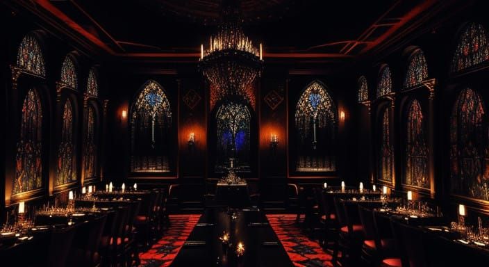 A dark and elegant restaurant with gothic decor
