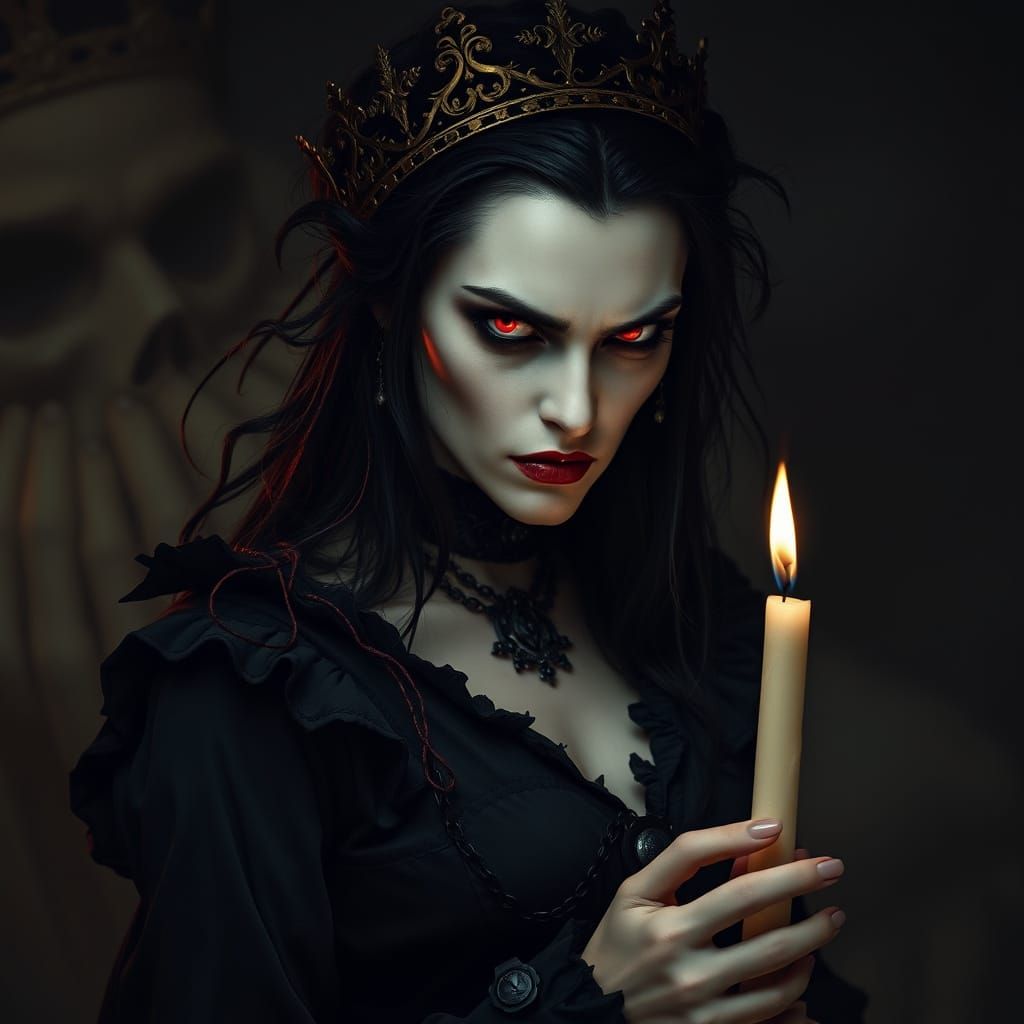 Malignant Vampire Queen Unleashes Fury in Dark, Go... - AI Art