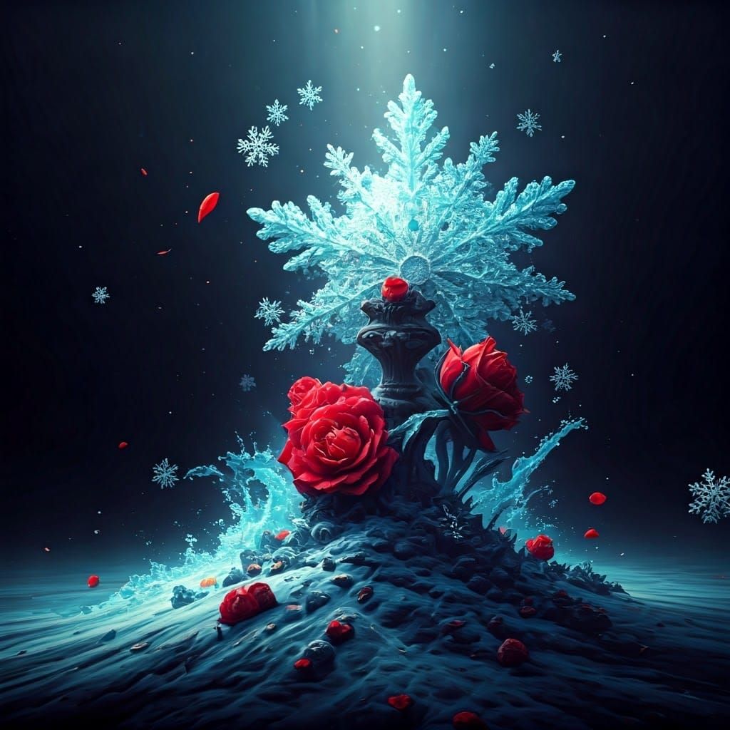 War of snow and roses - Vibrant Surreal Battle between Flowe...
