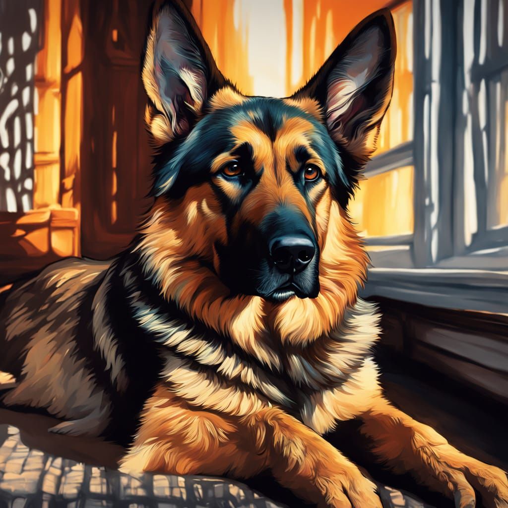 Intimate Moment Between Boy and German Shepherd in... - AI Art