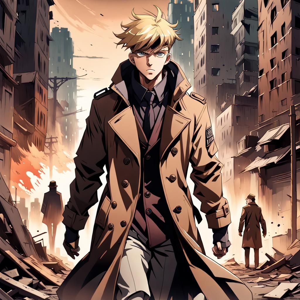 Cyberpunk Commander in Desolate, Destroyed Citysca... - AI Art