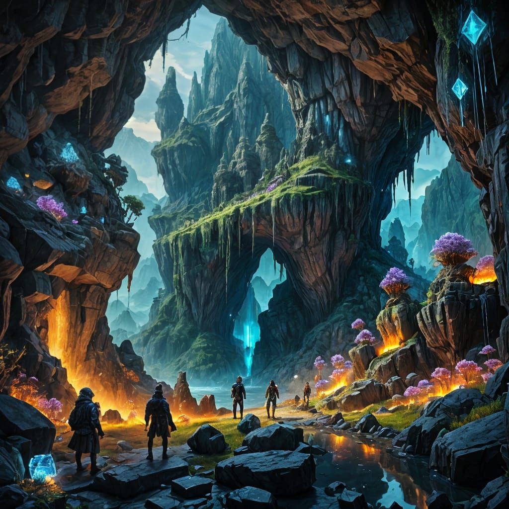 Hidden cave - Trolls Guarding Crystal Cave: Digital Matte Pa...