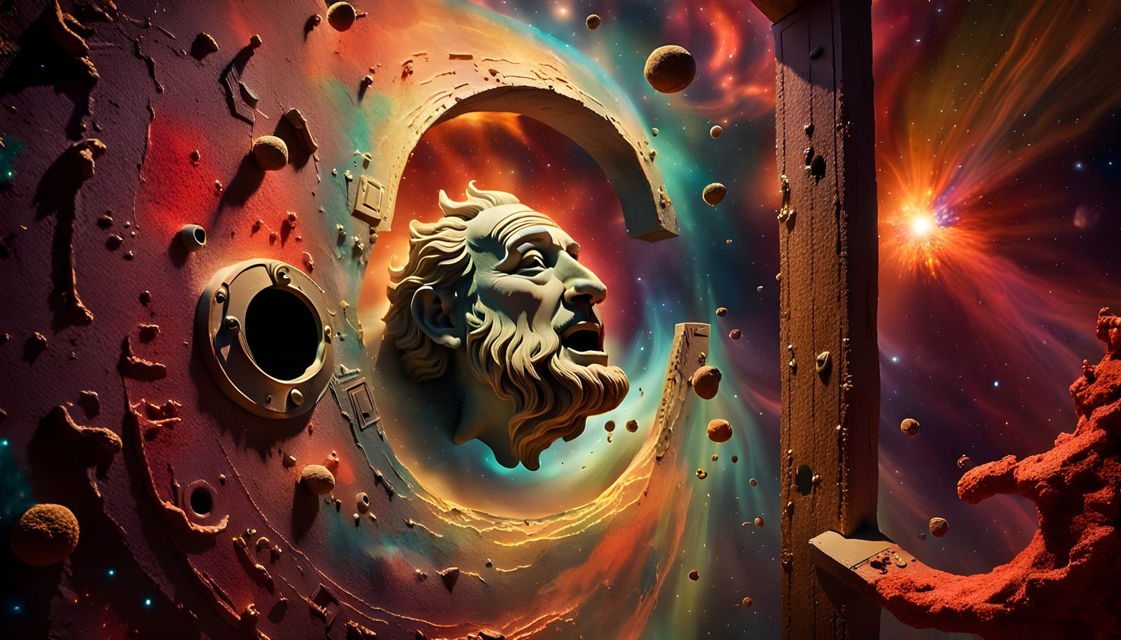 Angry Drunken God Peeks Out of Cosmic Keyhole - AI Art
