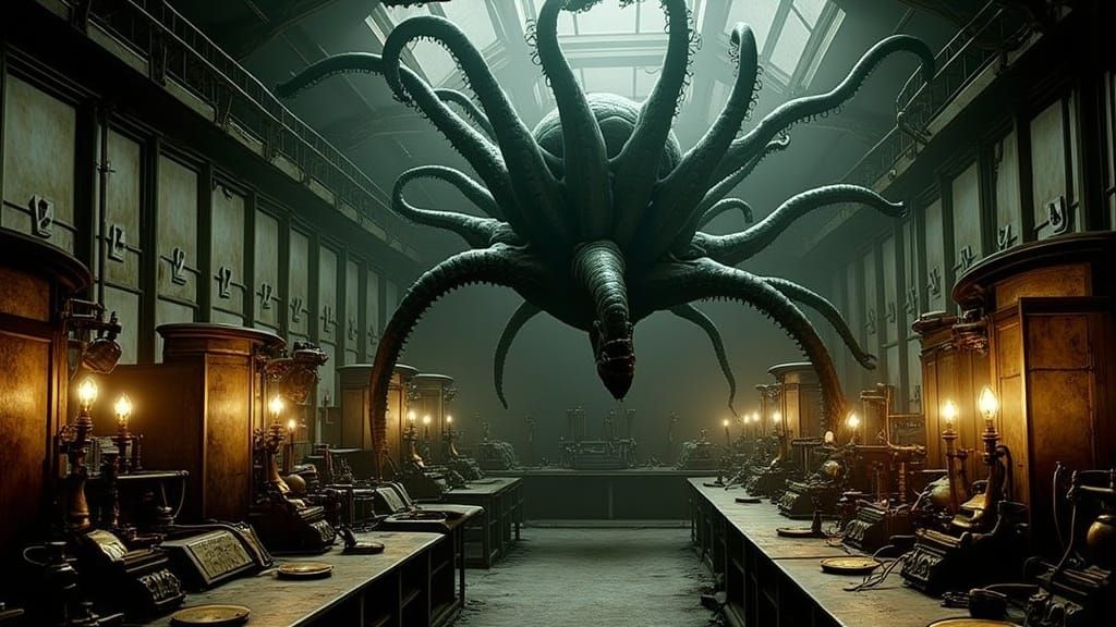 Giant Parasite Thrives in Abandoned Laboratory - AI Art