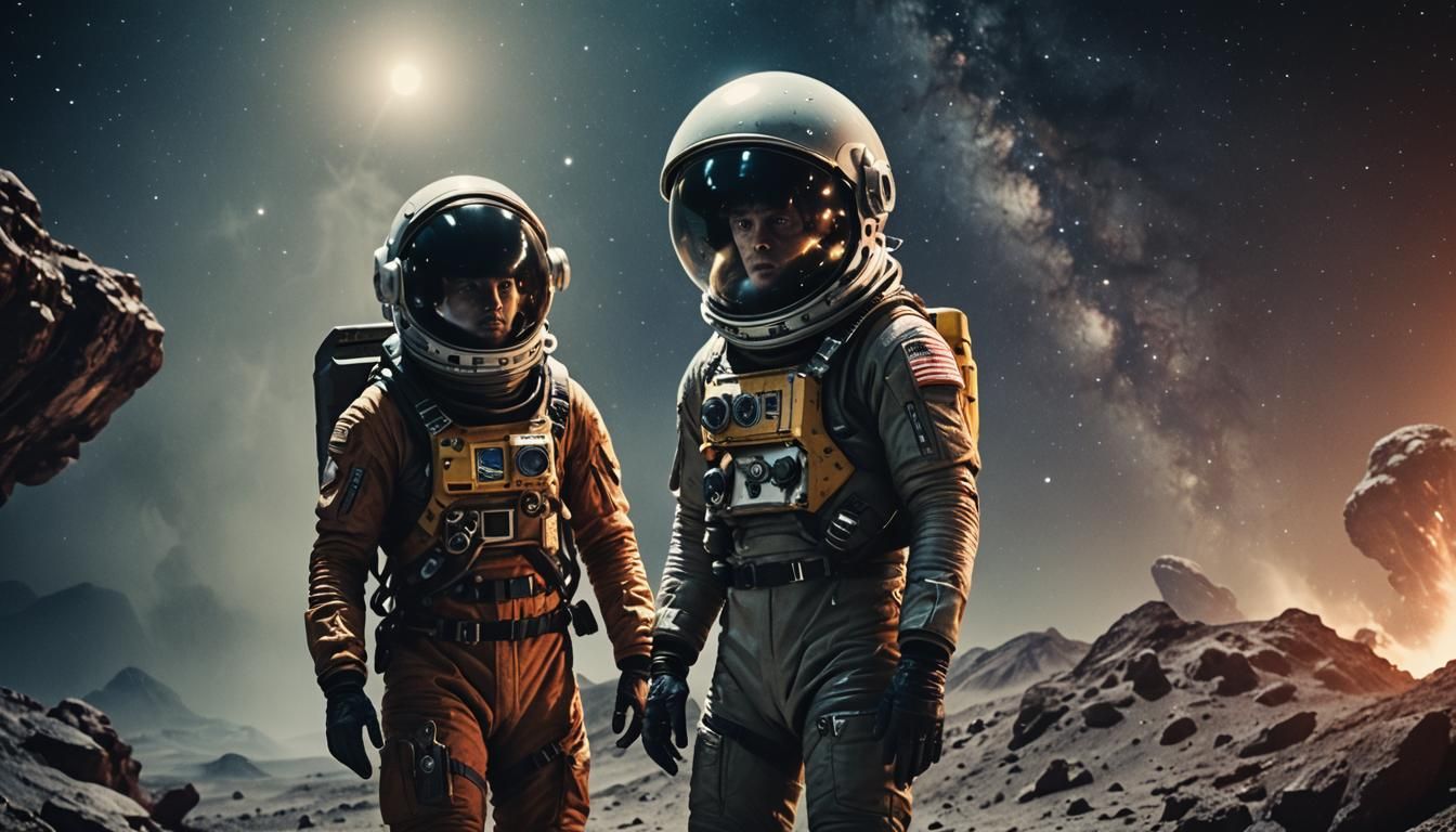 Space explorers an alien galaxy Cinematic film still, shot on v-raptor ...