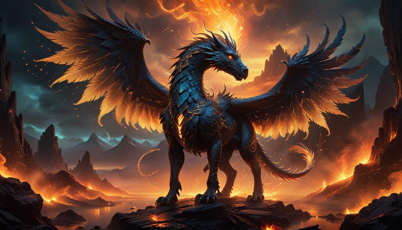 In a resplendent, hyper-realistic dreamscape, 20 mythical creatures ...