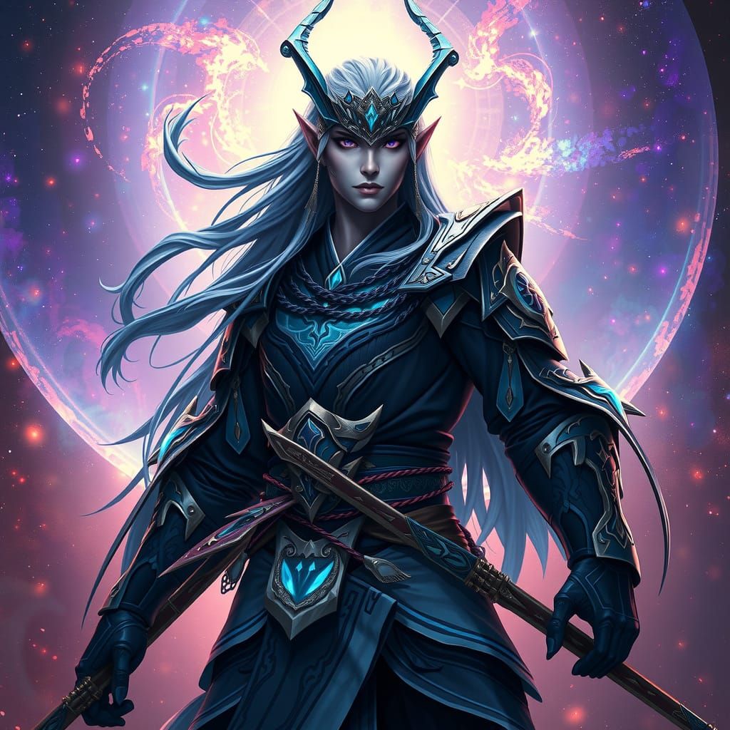 Drow Elf Samurai Embodies Cosmic Balance in Vibran... - AI Art