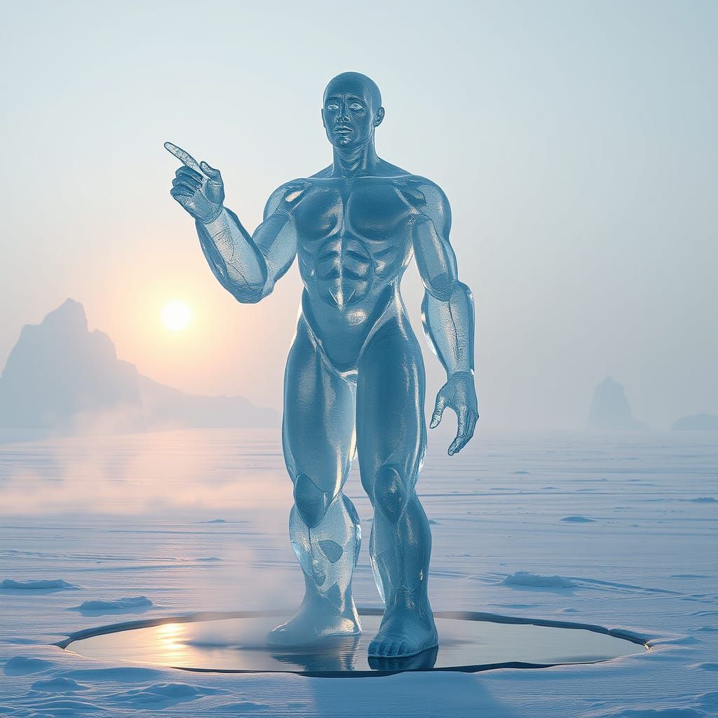 Surreal Hyper-Realistic Iceman Melts Under Winter ... - AI Art