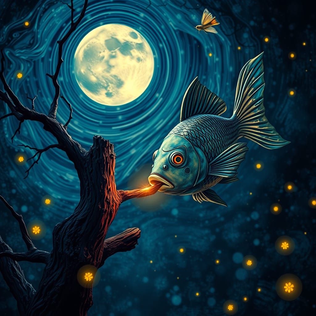 A Genius Fish Reflects on Life Under a Vibrant Chr... - AI Art