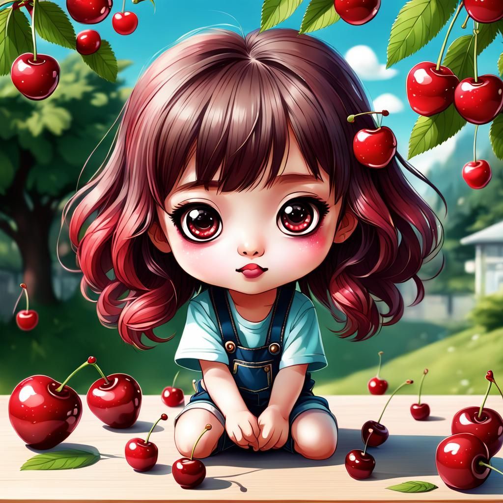 Chibi sweet cherries funny cute big eyes chibi illustration - AI Generated Artwork - NightCafe ...