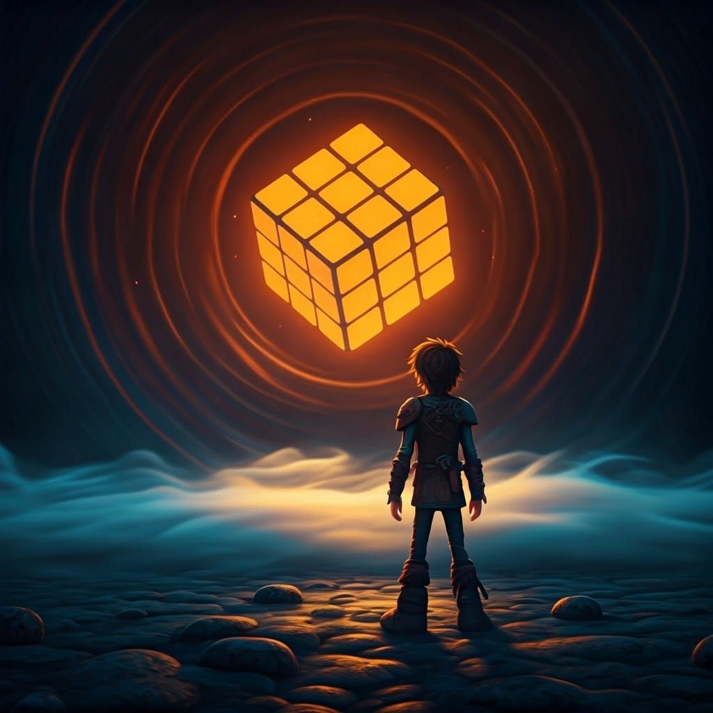 rubiks of berk - Dreamlike Rubik's Cube Scene in Ethereal Mi...