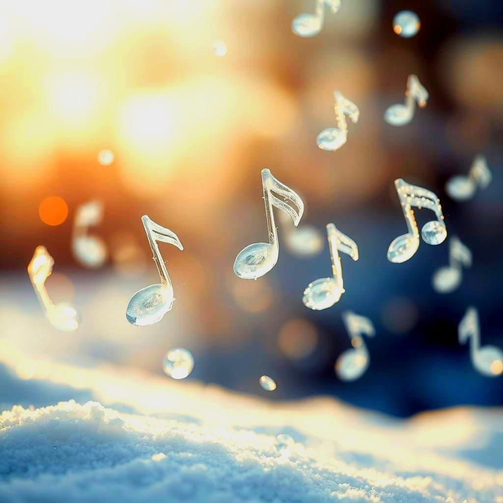 Musical Notes Fall from Winter Sky in Ethereal Pho... - AI Art