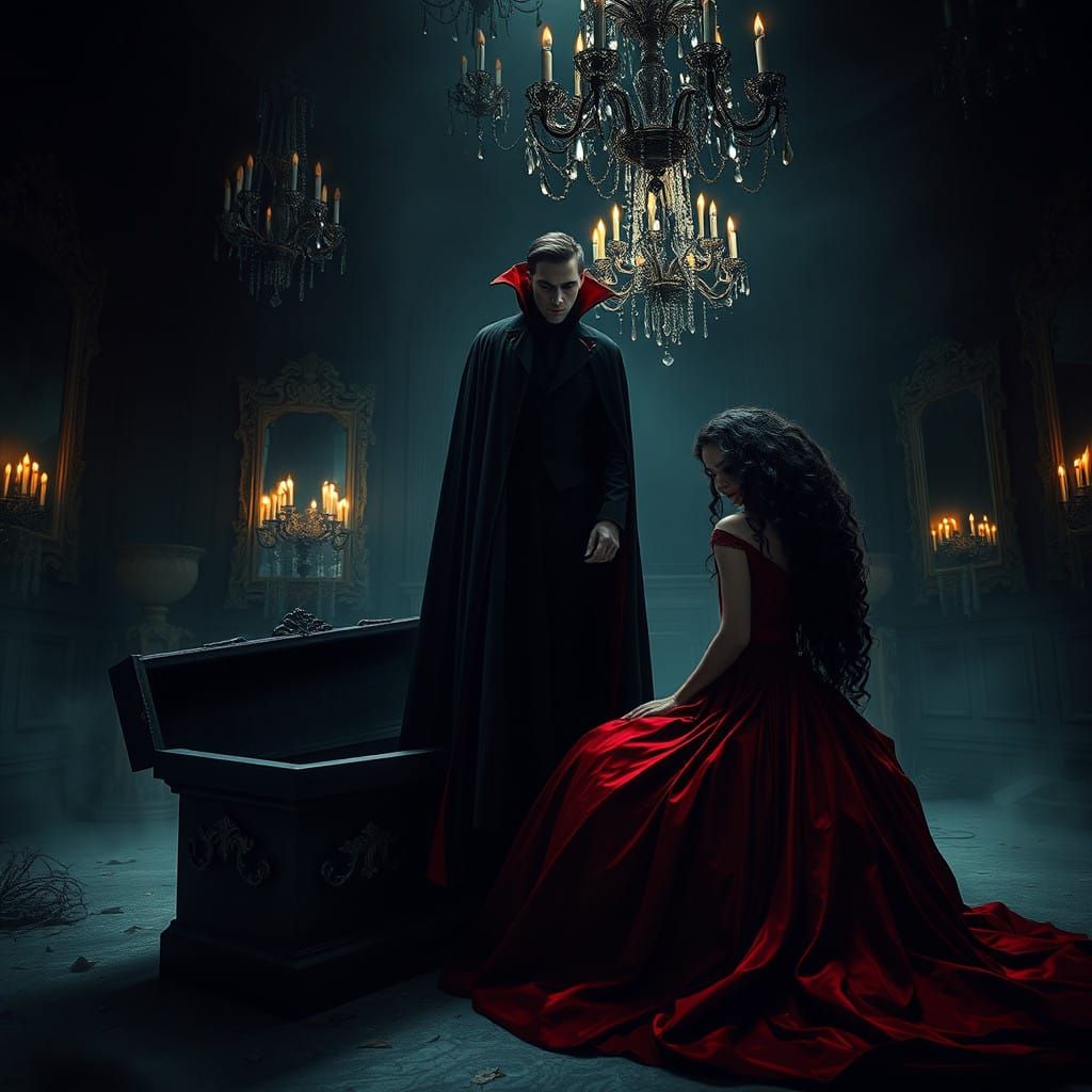 Dark Vampires in Abandoned Ballroom - AI Art