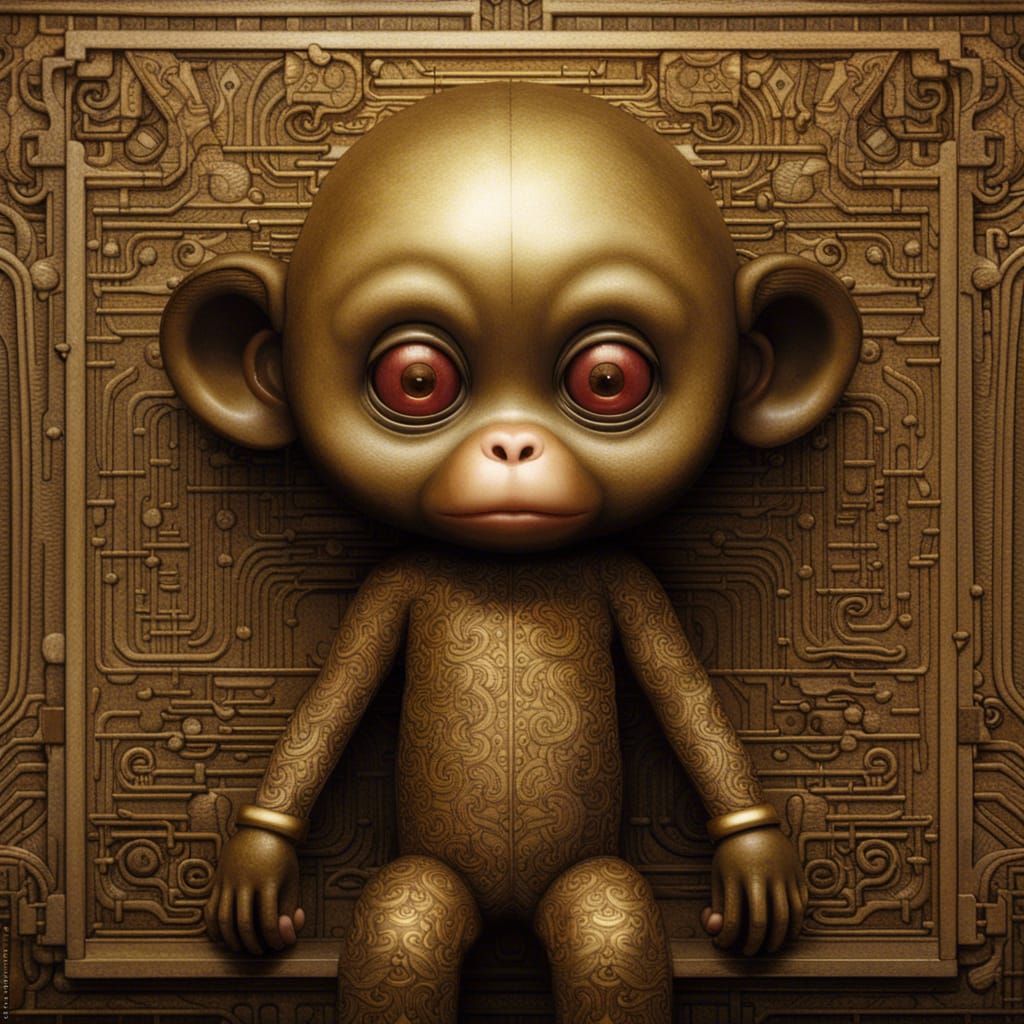 Very textured Japanese Style Minimalist Abstract, Monkey, by Mark Ryden ...