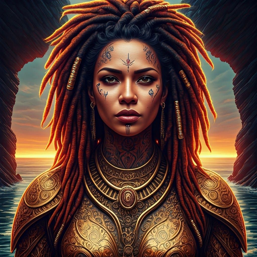 Cyberpunk Rasta Queen in Fabergé Space Armor - AI Art