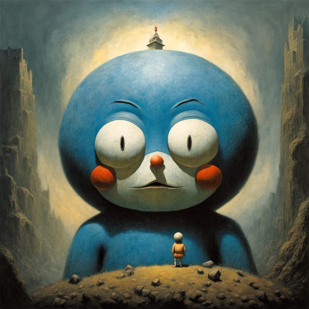 Doraemon by Zdzislaw Beksinski - Dark Surrealist Doraemon in...