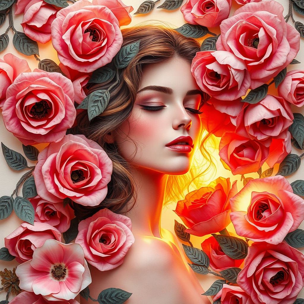 Rose - Dreamy Woman in a Whimsical Rose Petal Paradise