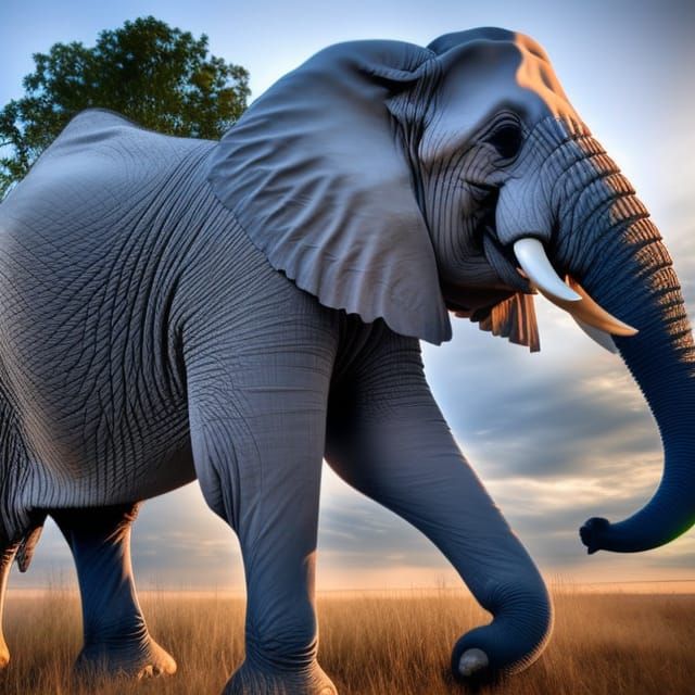 a centered majestic elephant volumetric lighting contrasting colors 8K ...
