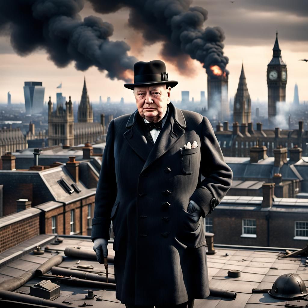 Winston Churchill on a roof during the blitz - AI Generated Artwork ...