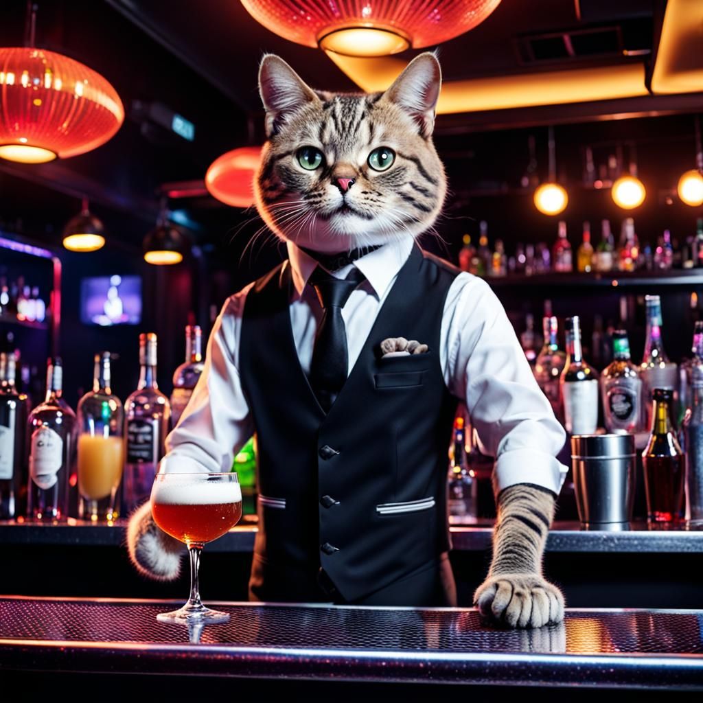 A bartender cat in a nightclub - AI Generated Artwork - NightCafe Creator