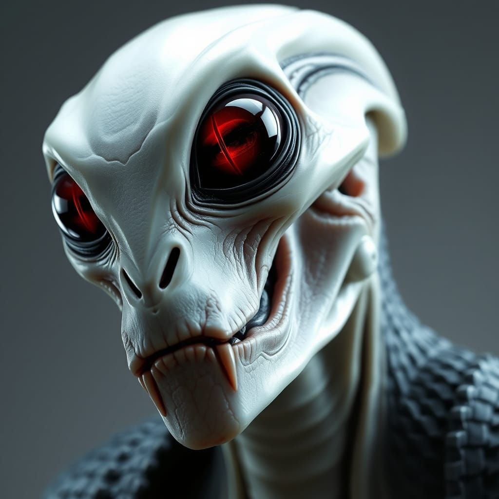 Angelic Serpentoid Alien with Crimson Eyes - AI Art